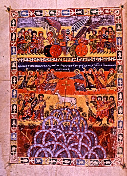 Lamb on Mount Sion and the Chaste. MS#644, fol. 174v, Morgan Beatus.