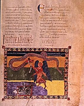 Devil chained in the Abyss.. MS#644, fol. 212, Morgan Beatus.