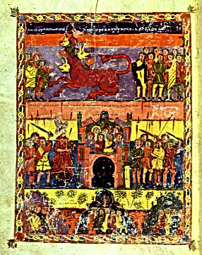 Satan¹s Last Attack, Gog and Magog. MS# 644, fol. 215v, Morgan Beatus.